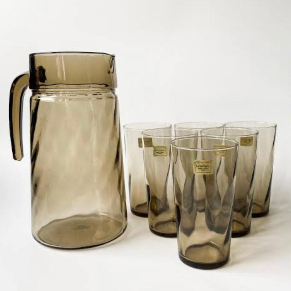Luminarc Verrerie d’Arques France 7 Piece ‘Torsade’ Fume (Smoked) Jug ...