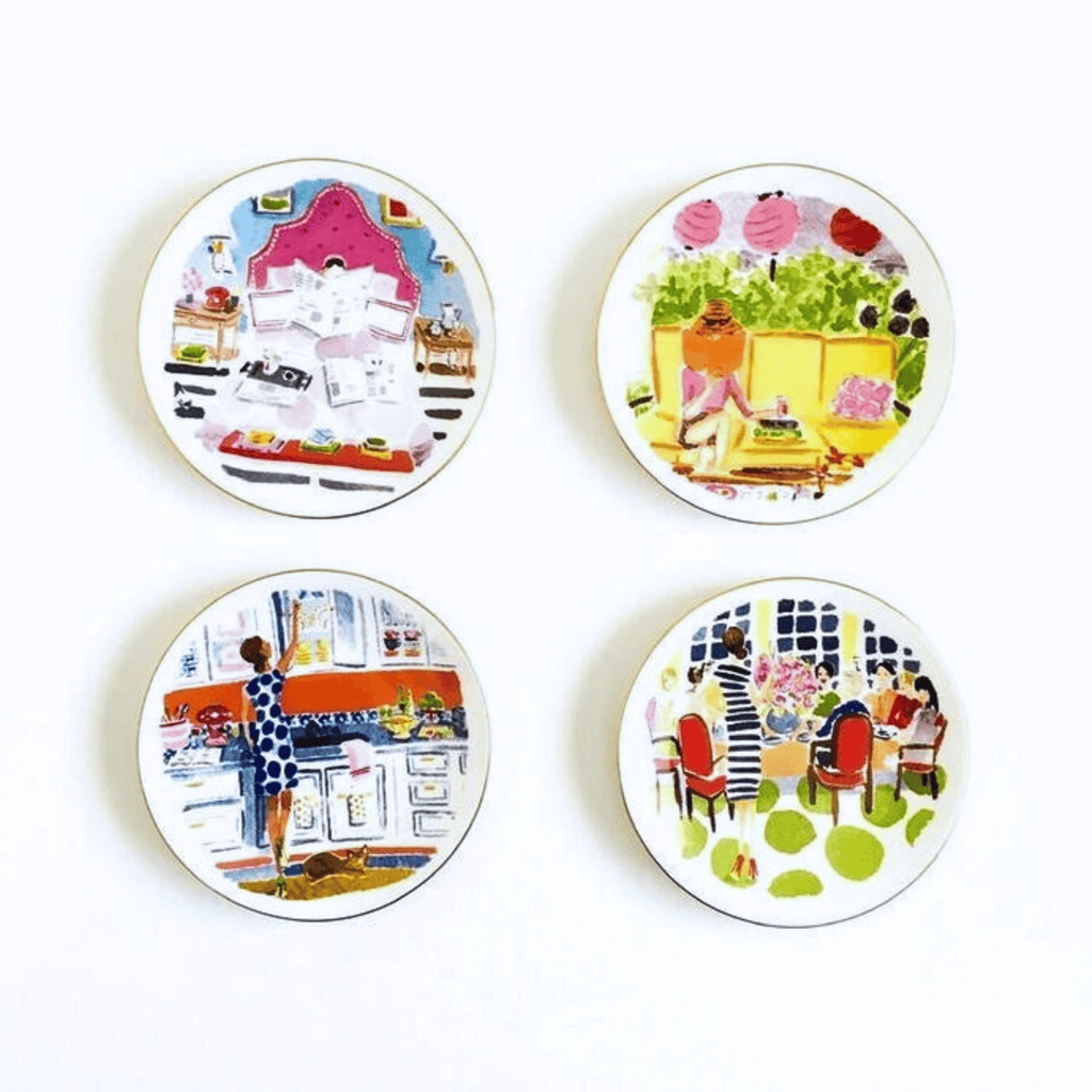 Kate Spade "New York" Tidbit Plates Illustrated, Set of 4 Individually ...