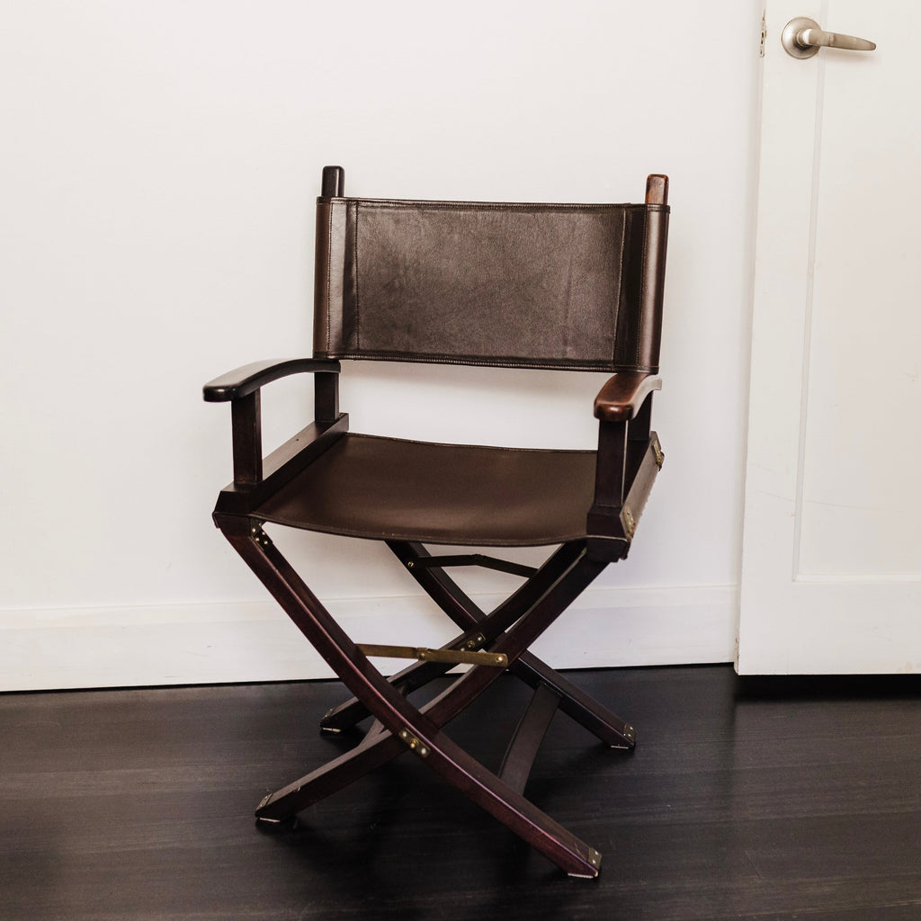 LOMBOK Genuine Leather Dark Mahogany Safari Arm Chair Directors Chair ...